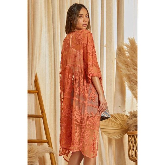 Savanna Jane | Sweaters | Savanna Jane Rust Lace Sheer Duster Cardigan ...